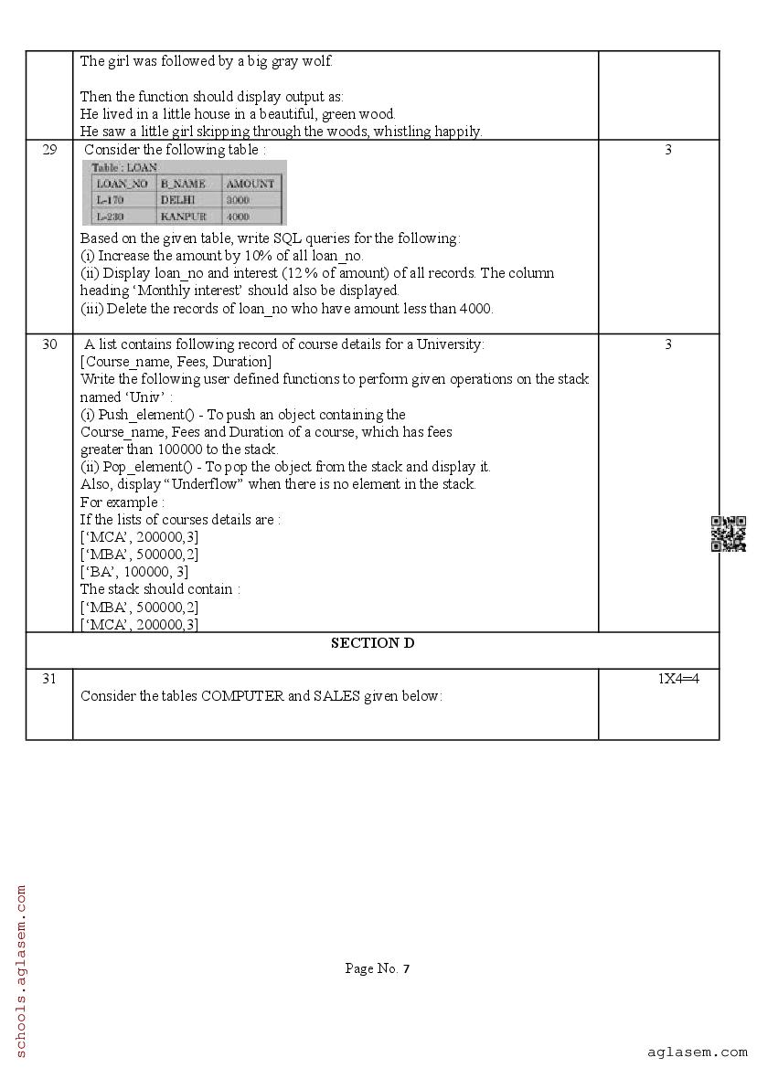Class 12 Computer Science Pre Board Sample Paper 2025 | Download Pre ...