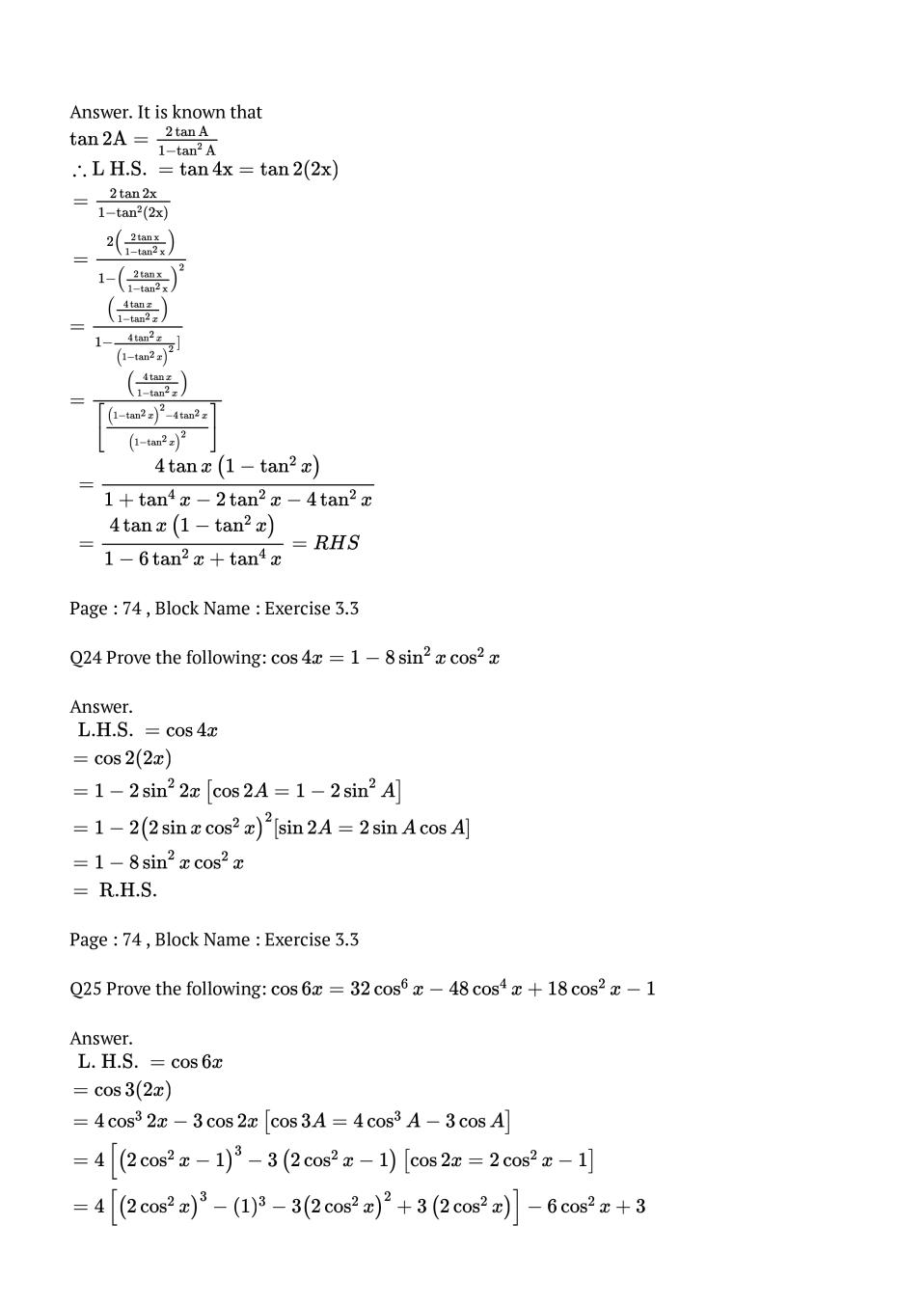 CBSE Class 11 Maths Chapter 3 Trigonometric Functions Solutions CBSE