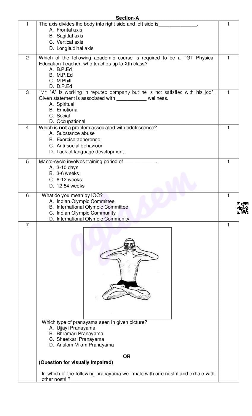 Class 11 Physical Education Sample Paper 2025 PDF - Latest Practice ...
