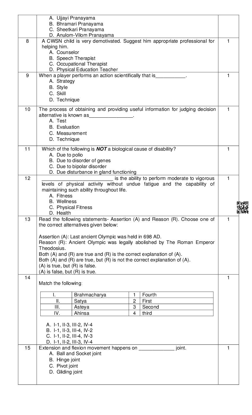 Class 11 Physical Education Sample Paper 2025 PDF - Latest Practice ...