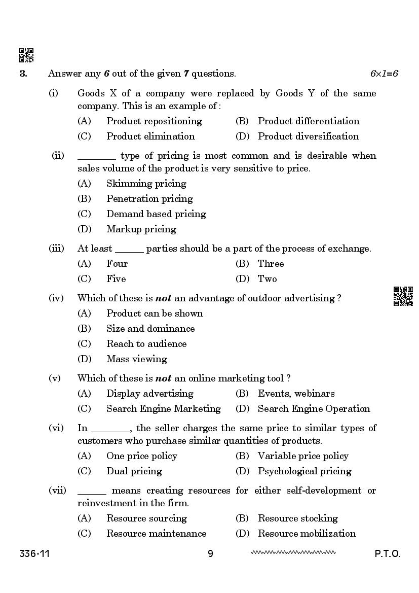 CBSE Class 12 Marketing Question Paper 2024 (PDF) - Download PYQP with ...