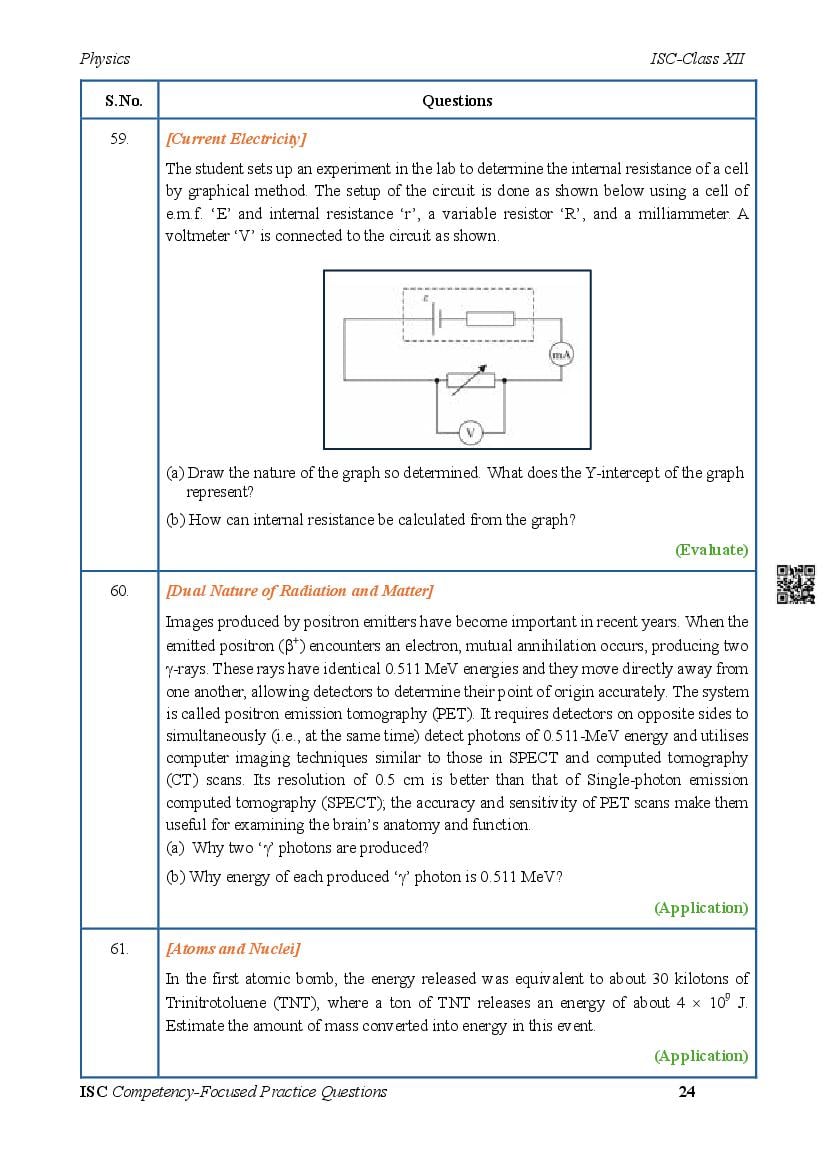 ISC Competency Based Questions Physics | Class 12 Competency Practice ...