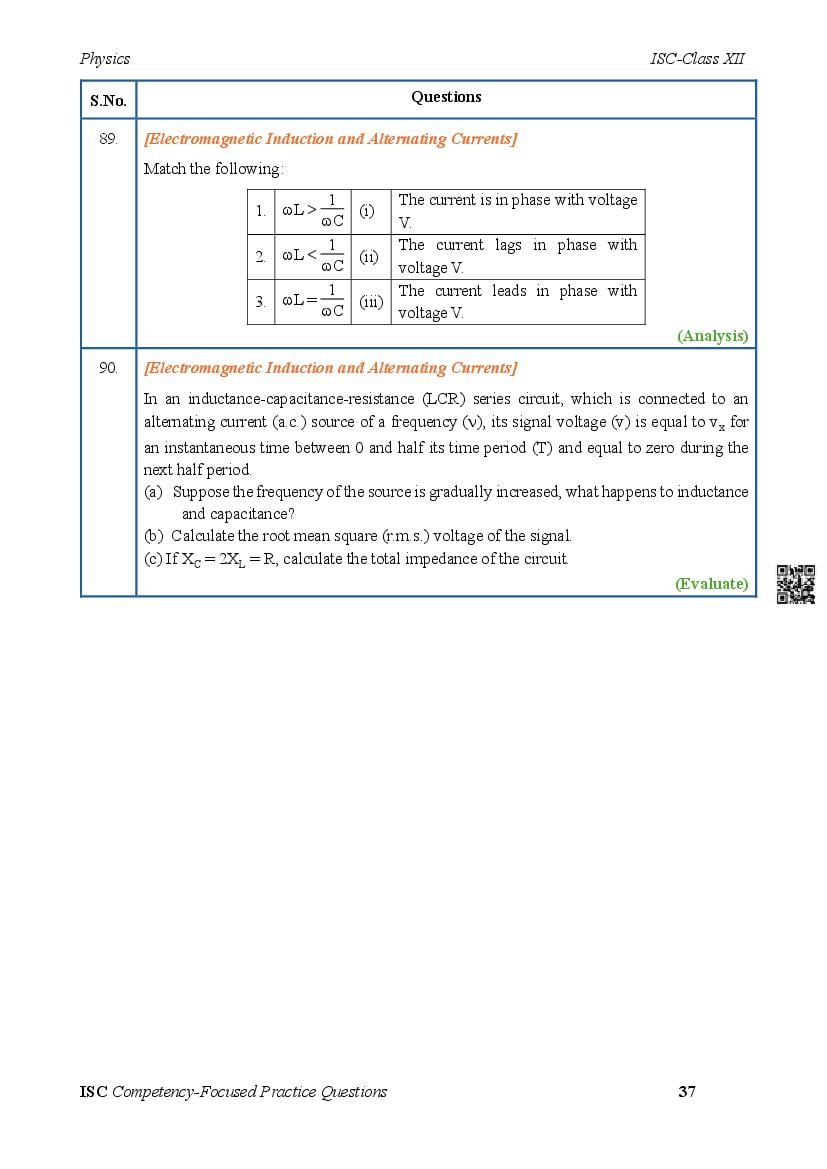ISC Competency Based Questions Physics | Class 12 Competency Practice ...
