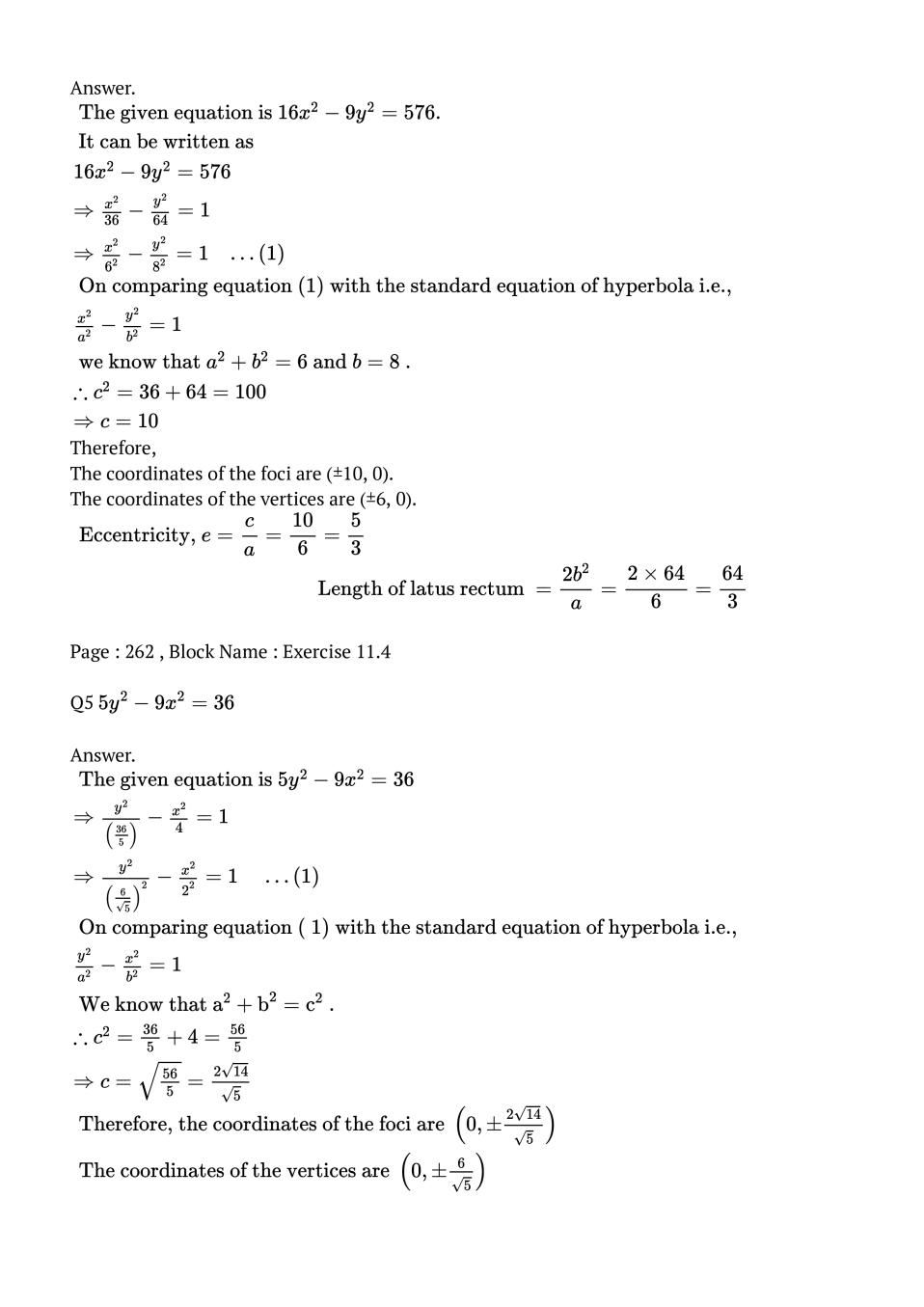 NCERT Solutions For Class 11 Maths Chapter 11 Conic Sections