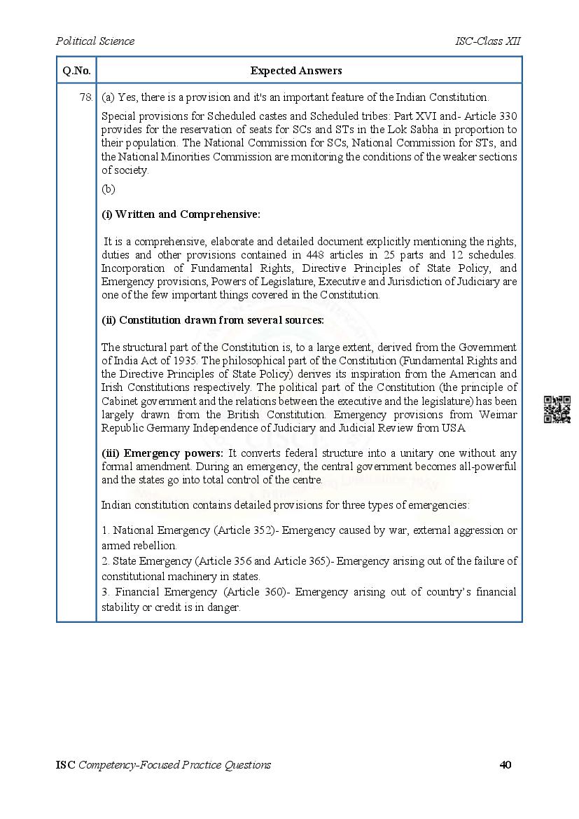 ISC Competency Based Questions Political Science | Class 12 Competency ...
