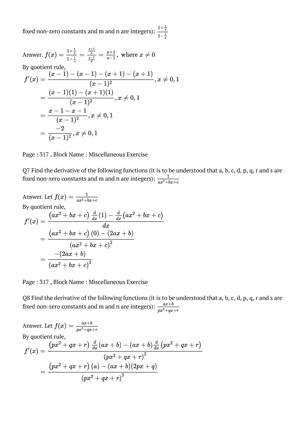 CBSE Class 11 Maths Chapter 13 Limits And Derivatives Solutions CBSE