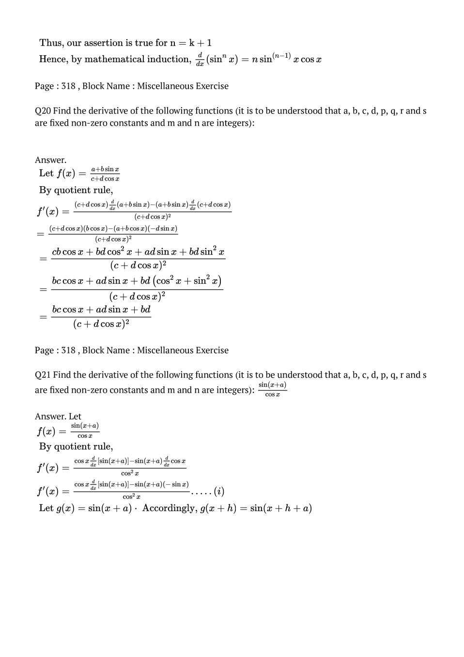 CBSE Class 11 Maths Chapter 13 Limits And Derivatives Solutions CBSE