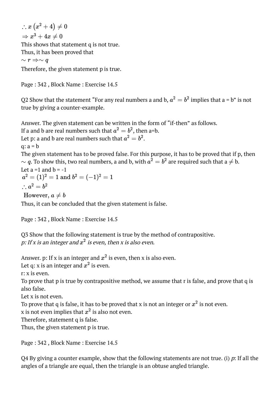 CBSE Class 11 Maths Chapter 14 Mathematical Reasoning Solutions CBSE