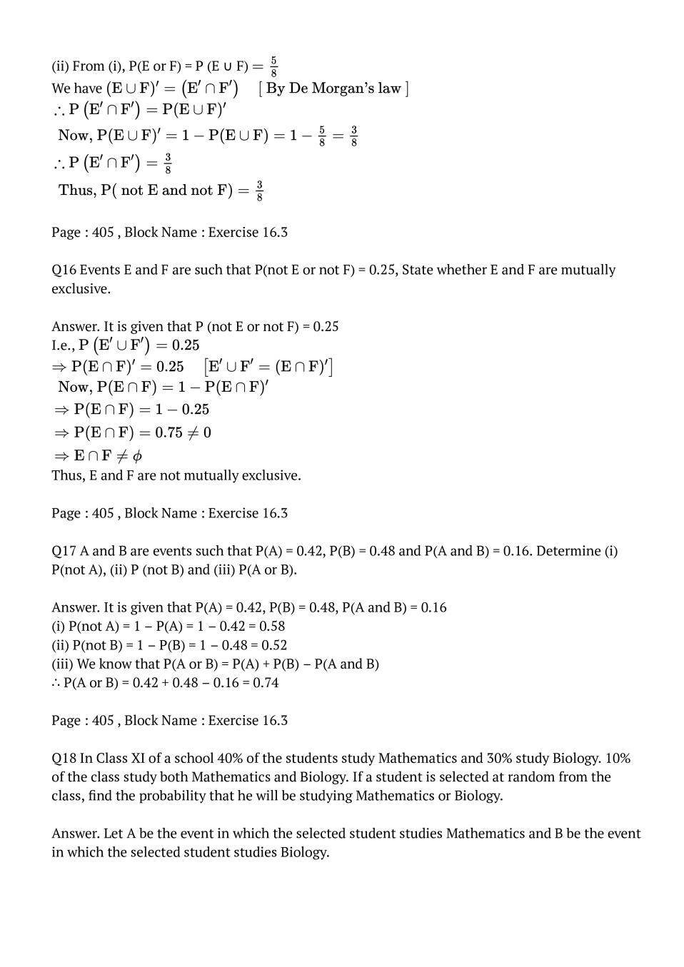 CBSE Class 11 Maths Chapter 16 Probability Solutions CBSE Study Group
