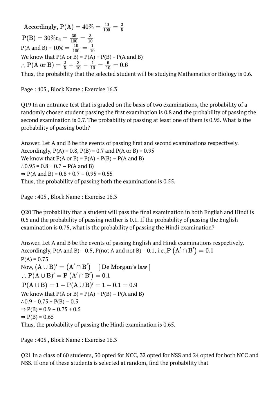 CBSE Class 11 Maths Chapter 16 Probability Solutions CBSE Study Group