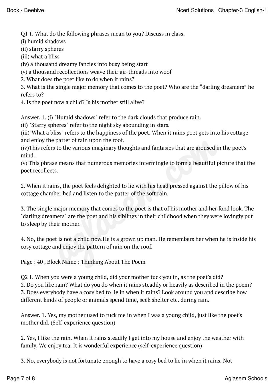 NCERT Solutions 2025 Class 9 English Chapter 3 The Little Girl Rain On NCERT Solutions 2025 Class 9 English Chapter 3 The Little Girl Rain On