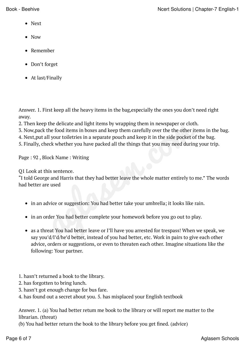 NCERT Solutions For Class 9 English Chapter Packing PDF 