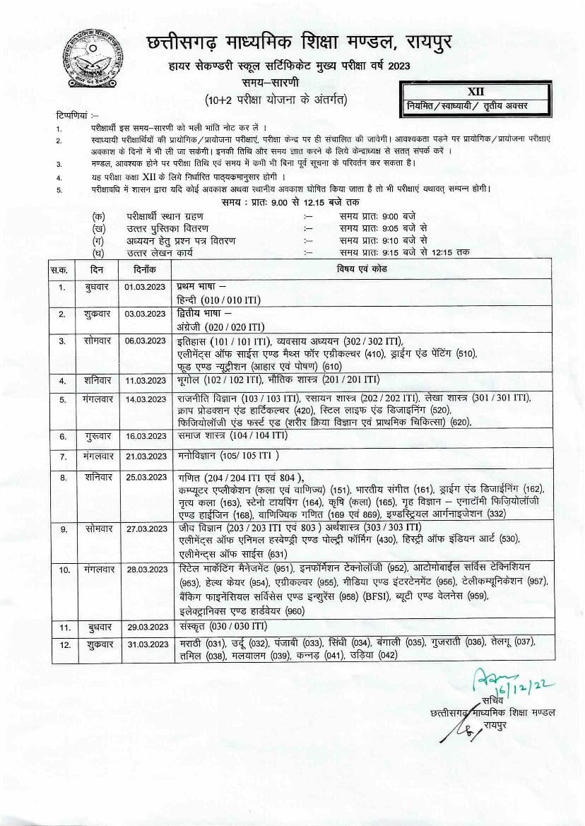 CGBSE 12th Time Table 2023 Out Download CGBSE Class 12 Exam Date CGBSE 12th Time Table 2023 Out Download CGBSE Class 12 Exam Date