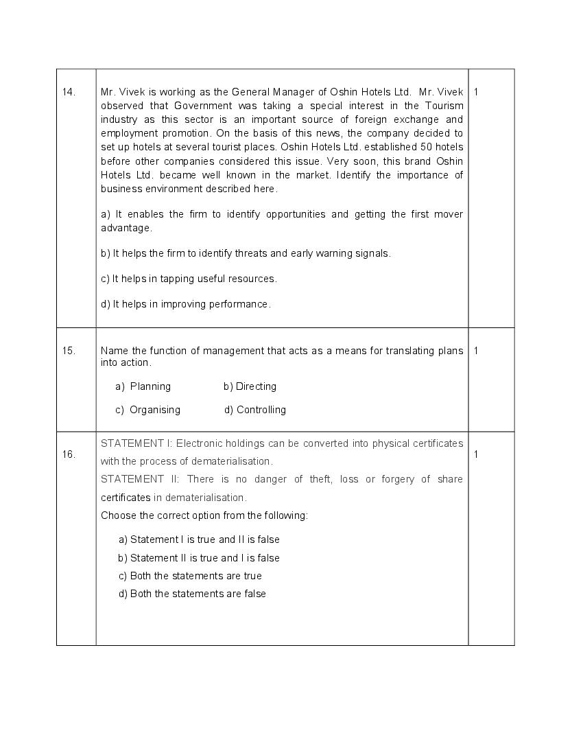CBSE Class 12 Business Studies Sample Paper 2024 PDF With Solutions