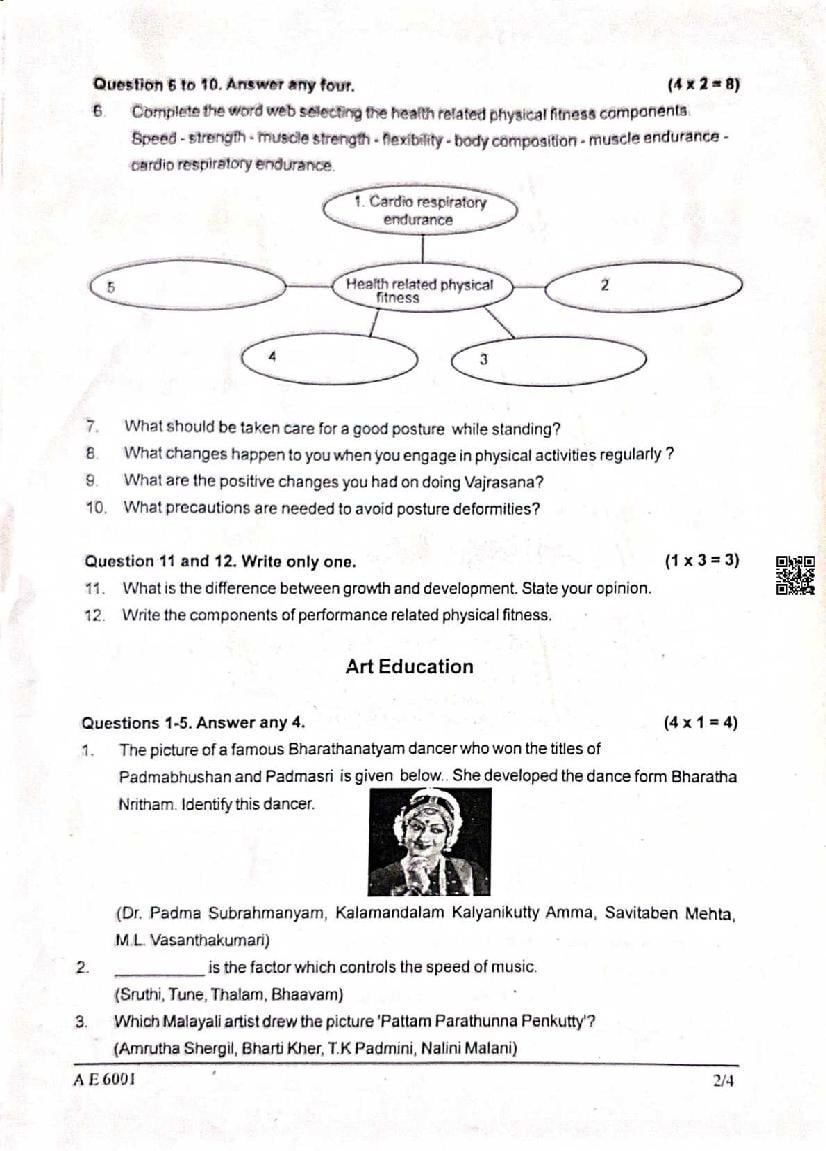 Class 6 Health & Physical Education, Art, Work Education Onam Exam ...