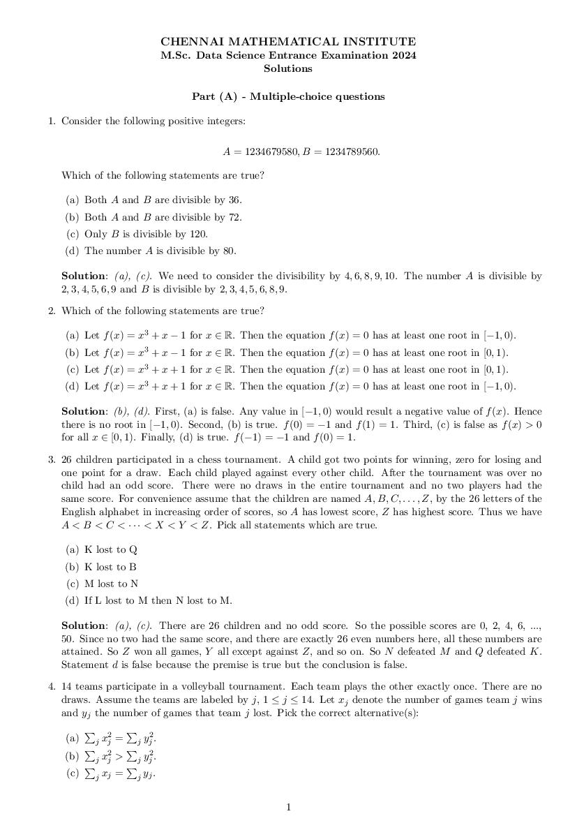 CMI Entrance Exam 2024 Question Paper Solutions M.Sc in Data Science
