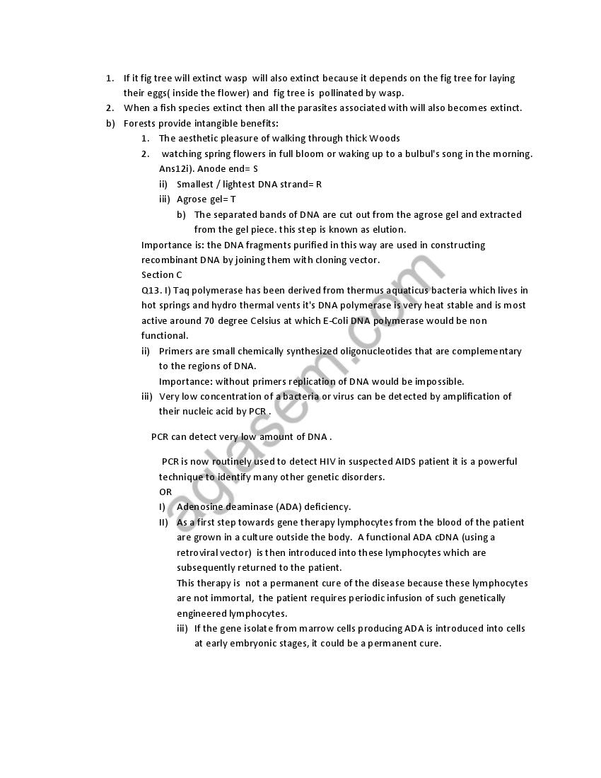 CBSE Class 12 Biology Term 2 Answer Key Solution 2022 Code 044