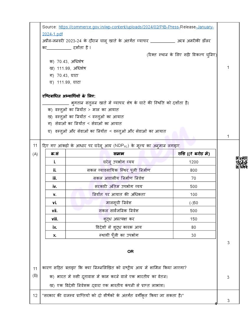 Class 12 Economics Sample Paper 2025 PDF - Latest Practice Model ...