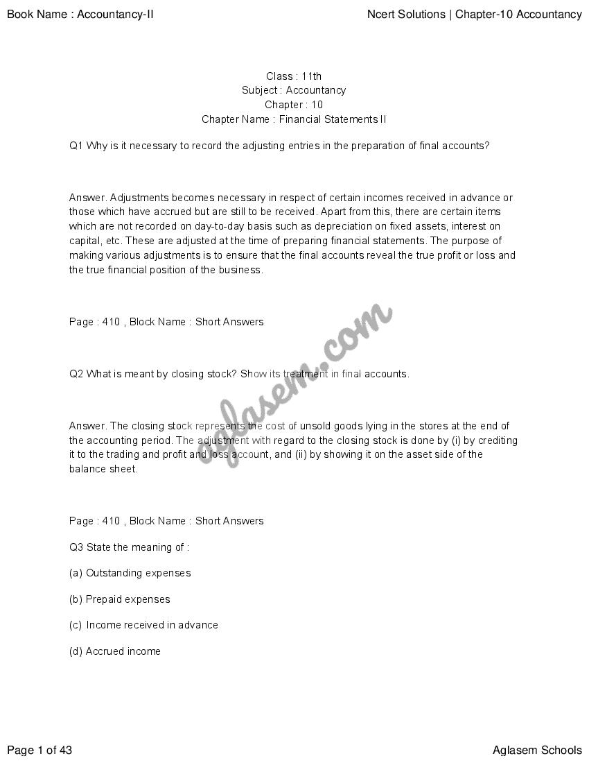 NCERT Solutions For Class 11 Accountancy Chapter 9 Financial Statements