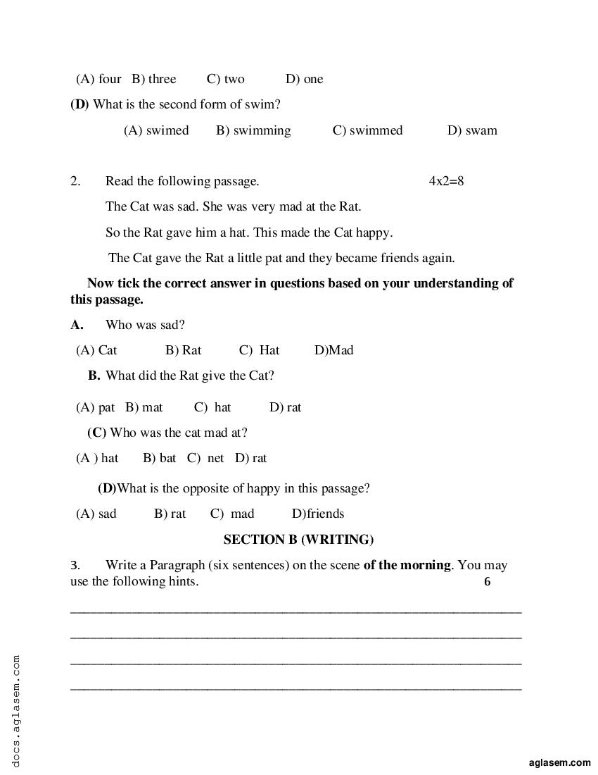 Class 3 English Model Paper 2024 PDF OneEdu24