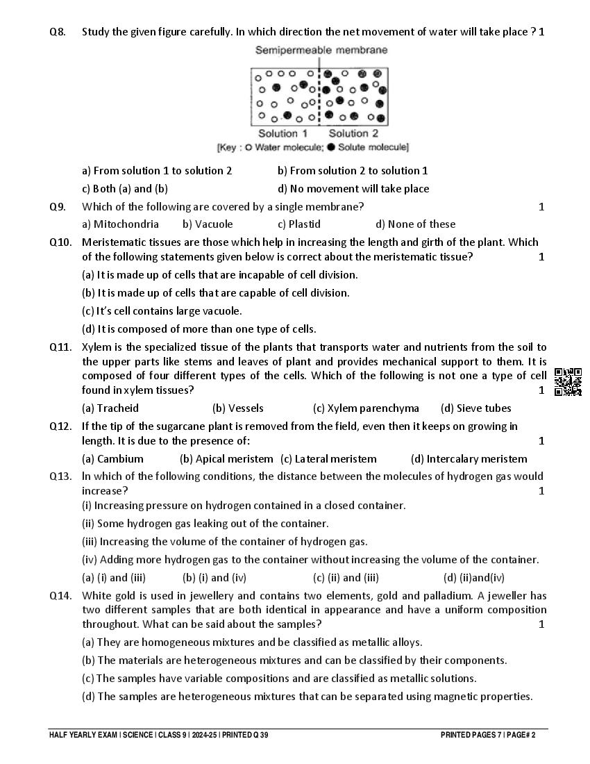 Class 9 Science Half Yearly Question Paper 2025 | Download 9th Half ...