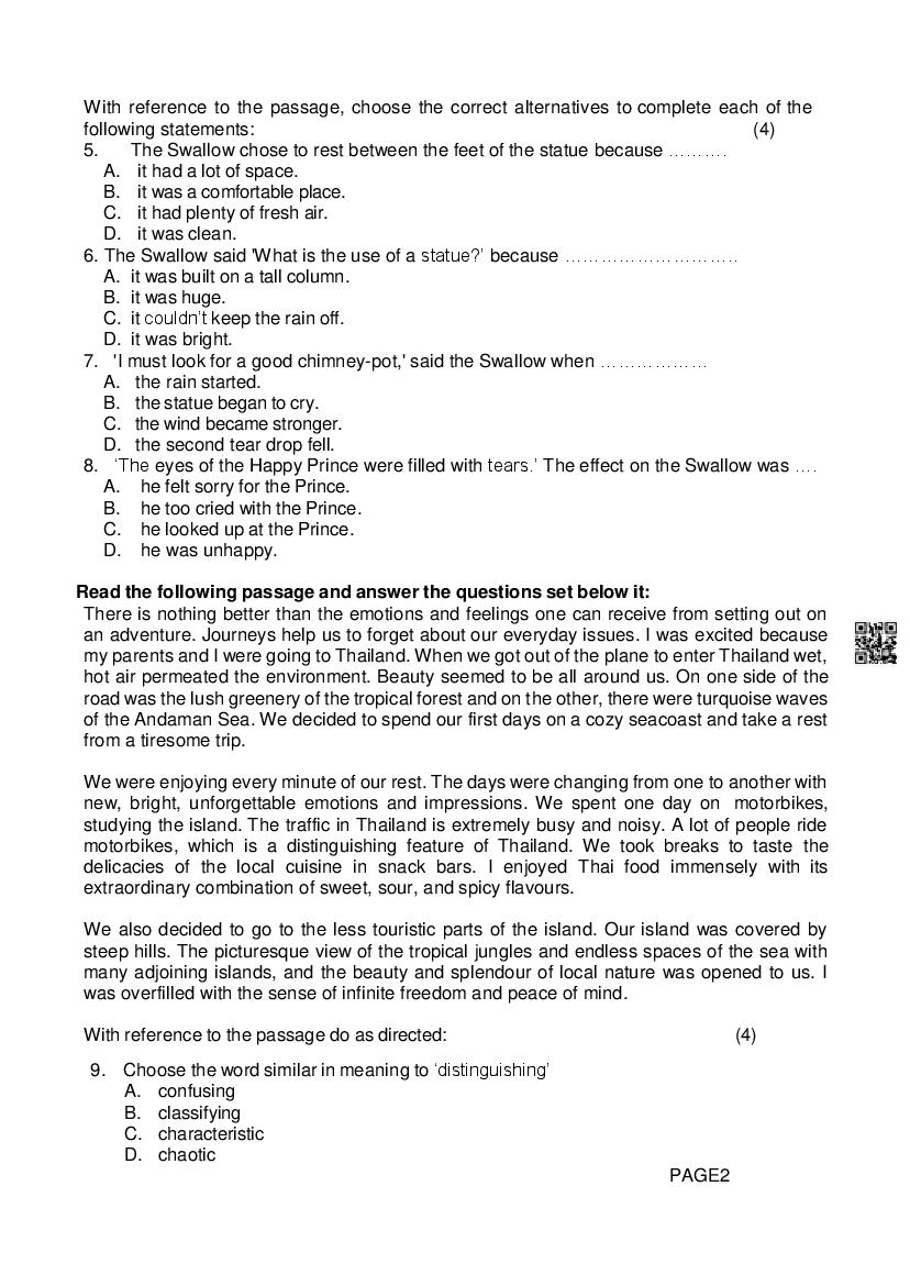 Goa Board Class 9 English Model Question Paper 2025 (PDF) - AglaSem