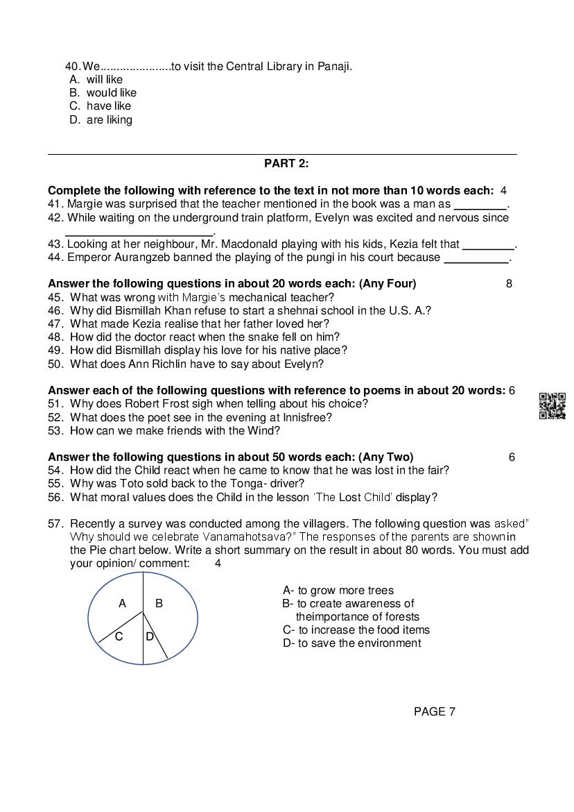 Goa Board Class 9 English Model Question Paper 2025 (PDF) - AglaSem