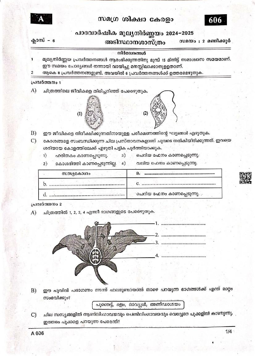 Class 6 Basic Science Onam Exam Question Paper 2024-25 | Kerala Std 6 First Term Basic Science ...