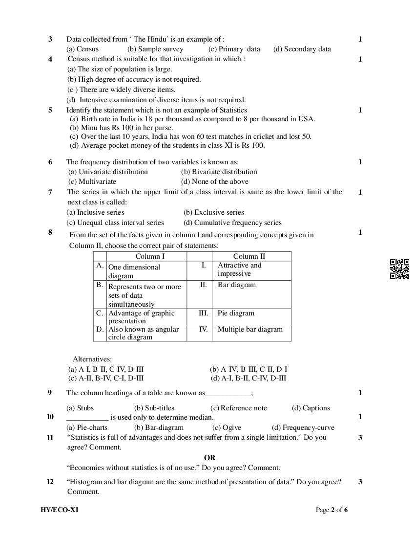 Class 11 Economics Half Yearly Question Paper 2024 | Download 11th Half ...