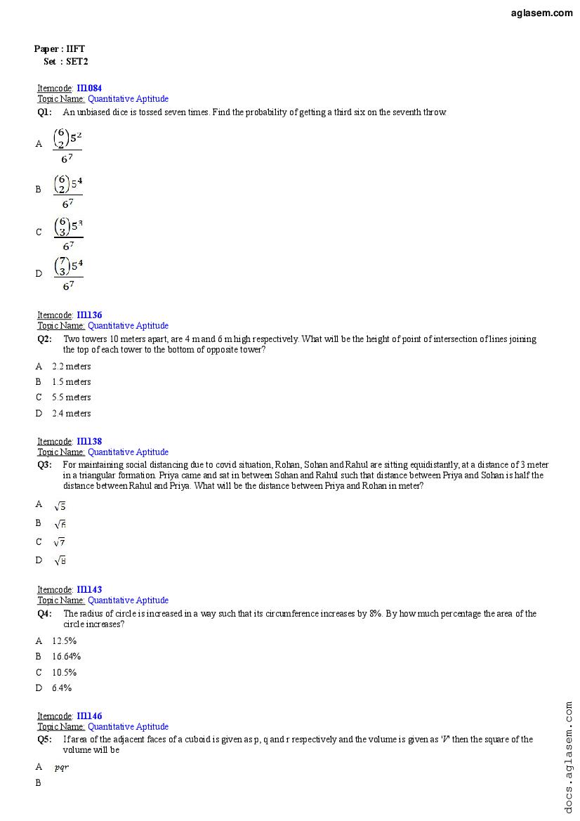 IIFT 2022 Question Paper Set 2