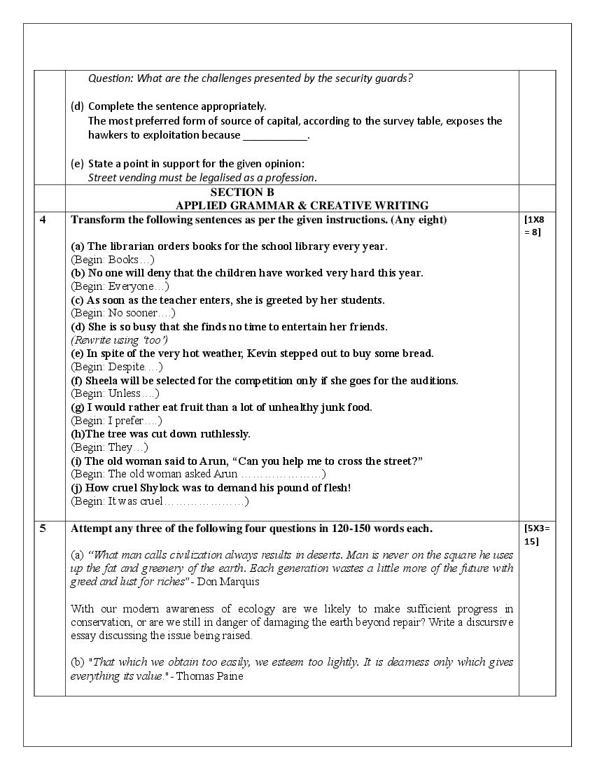 CBSE Class 12 English Elective Sample Paper 2024 PDF With Solutions