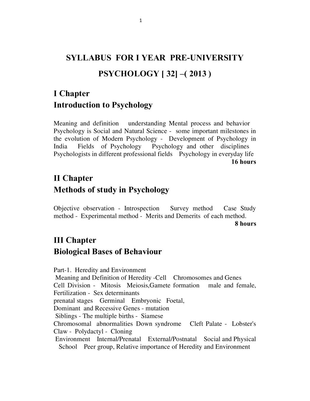 1st PUC Syllabus For Psychology 1st PUC Syllabus For Psychology
