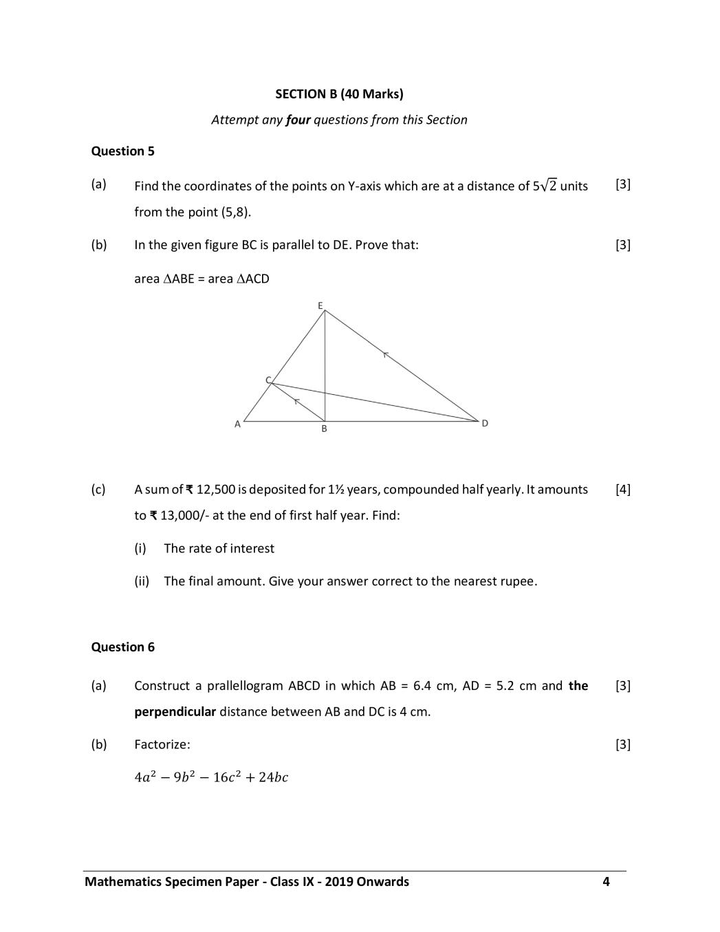 ICSE Maths Specimen Paper 2025 PDF CISCE Class 9 Maths Sample Paper