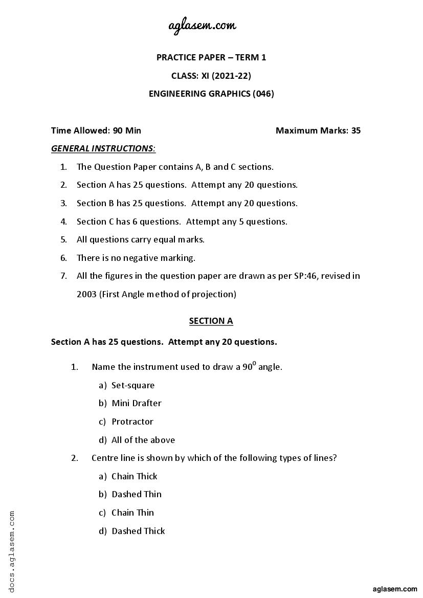 Class 11 Sample Paper 2022 Engineering Graphics Term 1