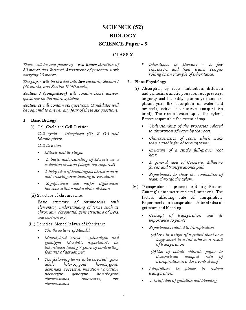 ICSE Biology Syllabus 2022 For Class 9 Class 10 AglaSem Schools