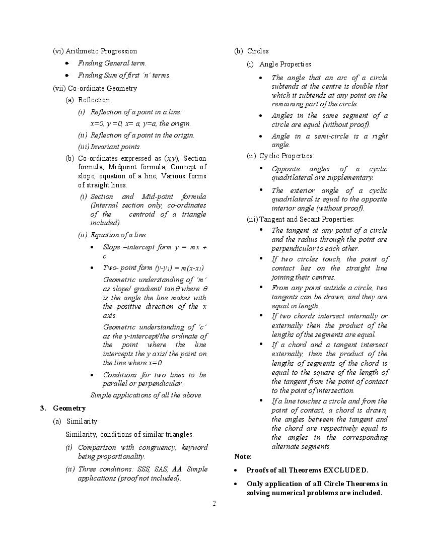ICSE Mathematics Syllabus 2022 For Class 9 Class 10
