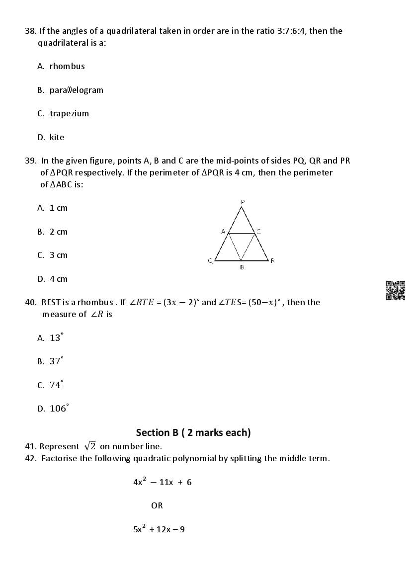 Goa Board Class 9 Maths Model Question Paper 2025 (PDF) - AglaSem