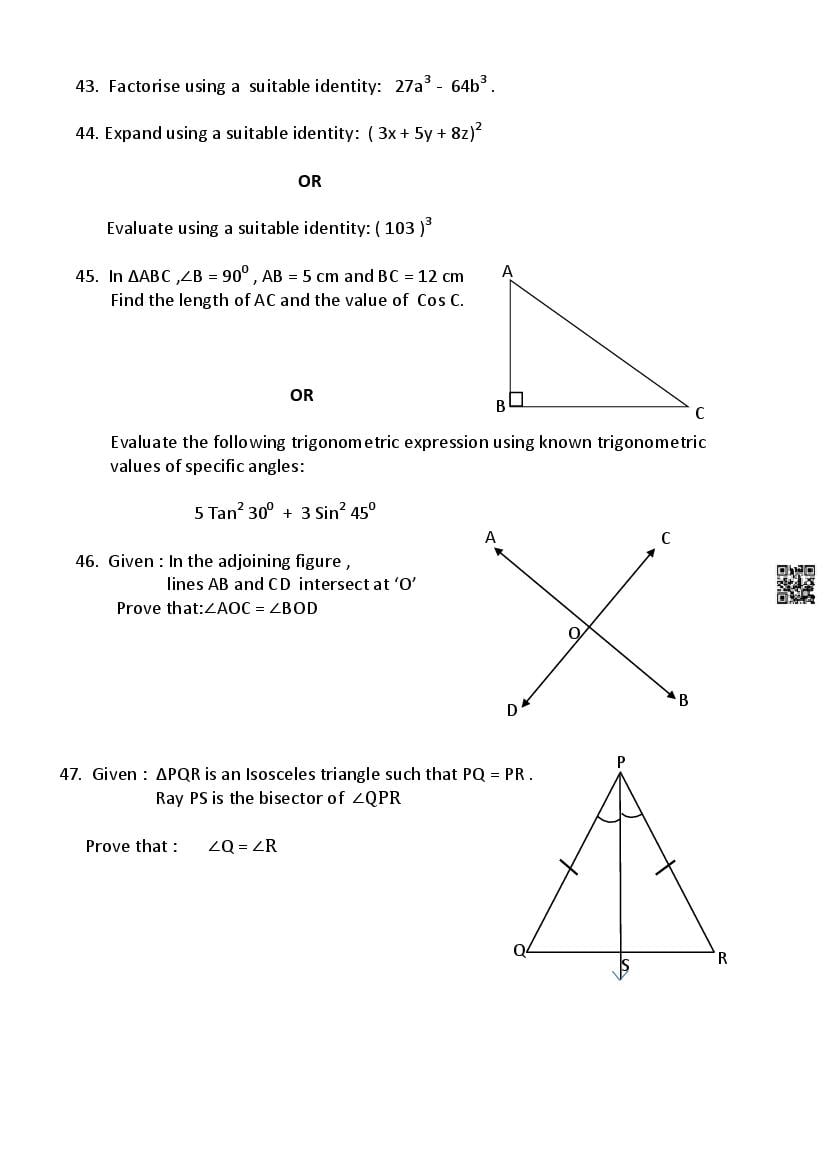 Goa Board Class 9 Maths Model Question Paper 2025 (PDF) - AglaSem
