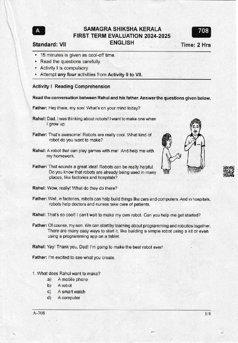 Class 7 English Onam Exam Question Paper 2024-25 | Kerala Std 7 First ...