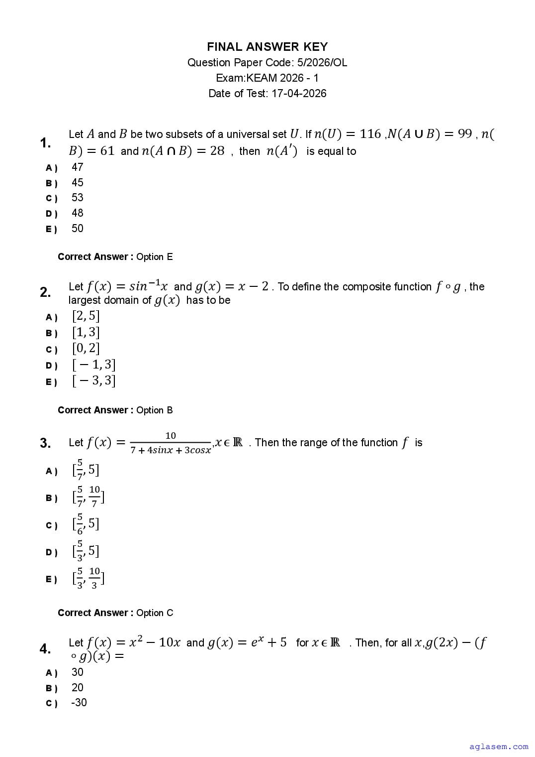 KEAM 2026 Question Paper (PDF Available) - Download with Answers ...
