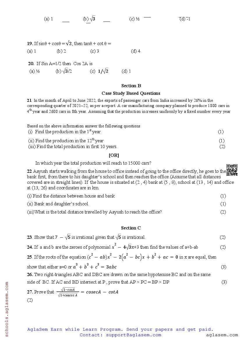 Class 10 PT 2 Question Paper Maths 2023-24 | Download Periodic Test 2 ...