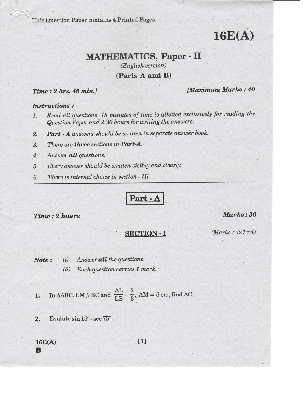 AP 10th Class Question Paper 2019 Mathematics Paper 2 English Medium AP 10th Class Question Paper 2019 Mathematics Paper 2 English Medium