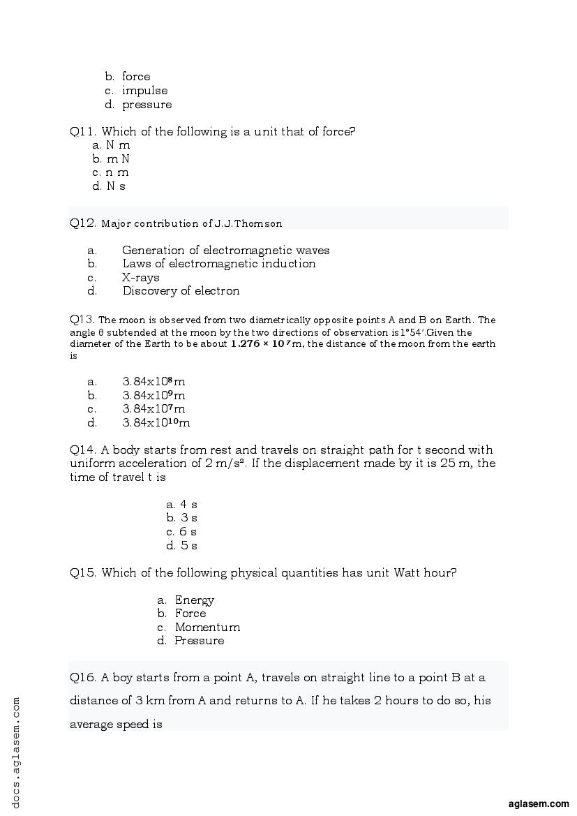 Class 11 Sample Paper 2022 Physics Term 1 With Solution Download PDF Class 11 Sample Paper 2022 Physics Term 1 With Solution Download PDF