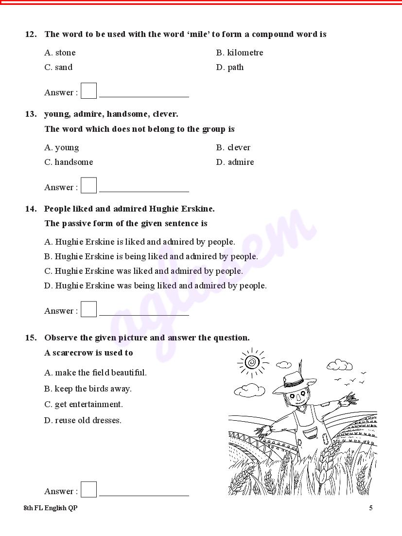 Karnataka 8th English Model Question Paper 2023 PDF Download KSEAB