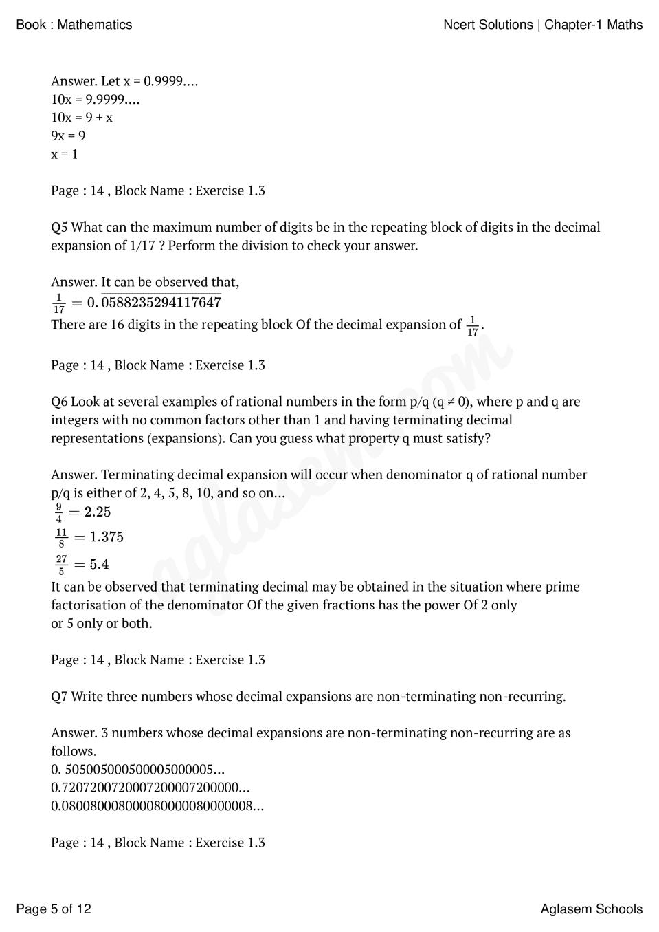 Ncert Solutions Class 9 Maths Chapter 1 Number Systems