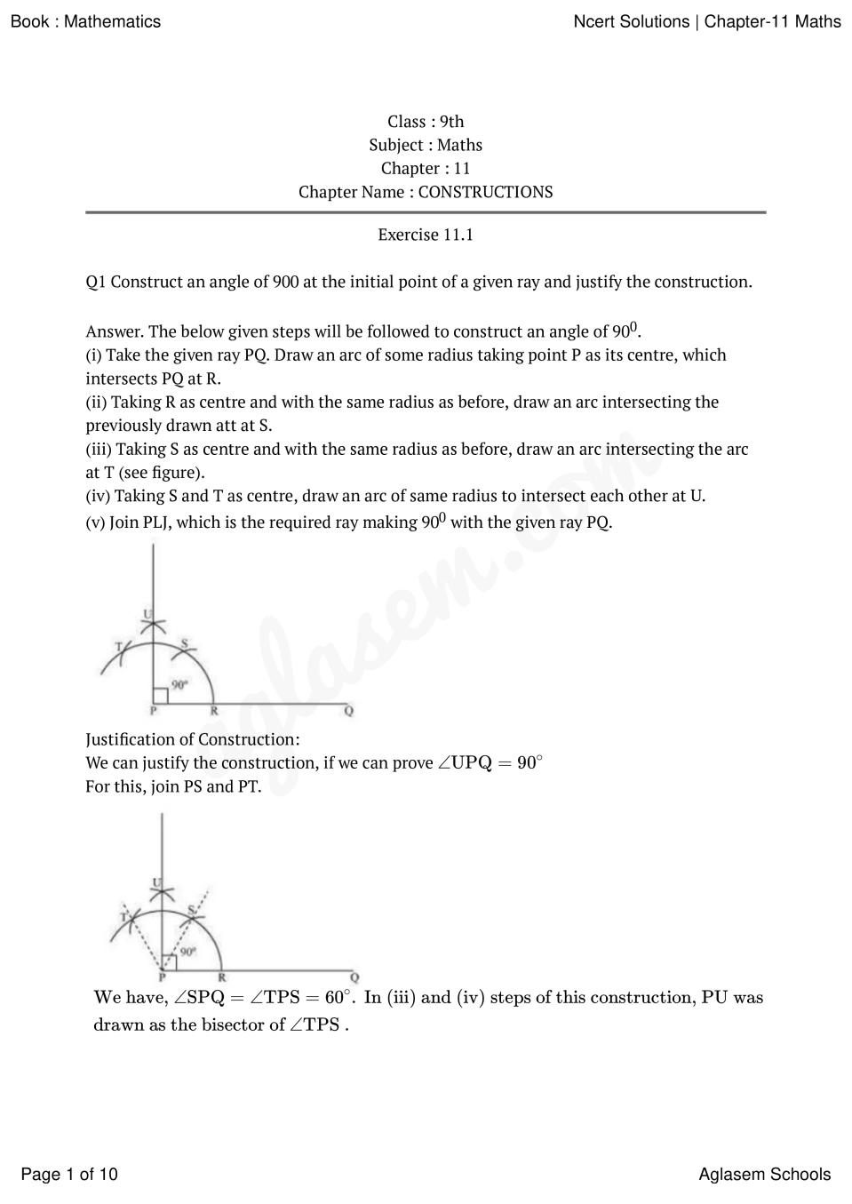 Ncert Solutions Class 9 Maths Chapter 11 Constructions