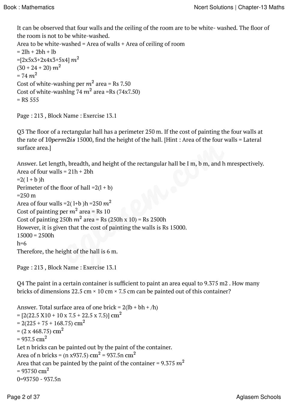 NCERT Solutions For Class 9 Maths Chapter 11 Surface Area And Volume PDF NCERT Solutions For Class 9 Maths Chapter 11 Surface Area And Volume PDF