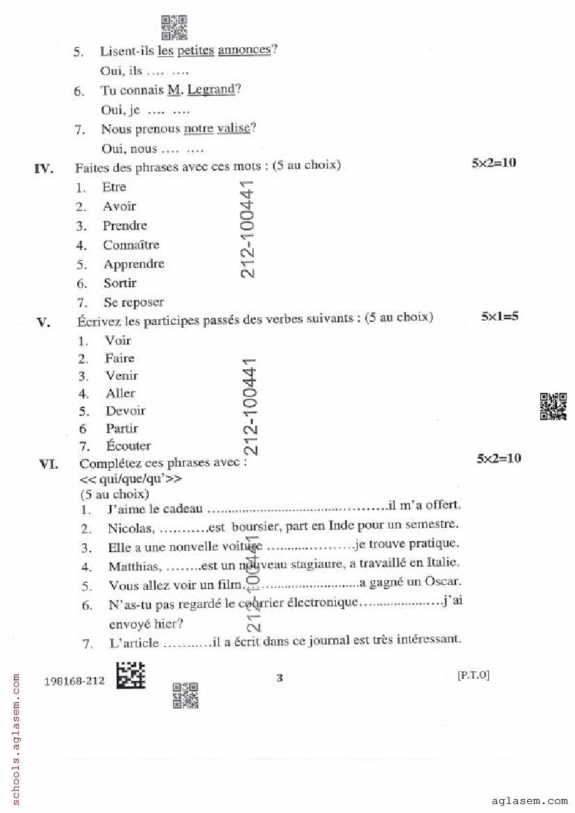 AP Inter 2nd Year French Question Paper 2026 (PDF) - Download AP 12th ...