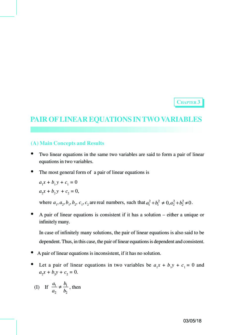 NCERT Exemplar Class 10 Maths Unit 3 Pair Of Linear Equation In Two