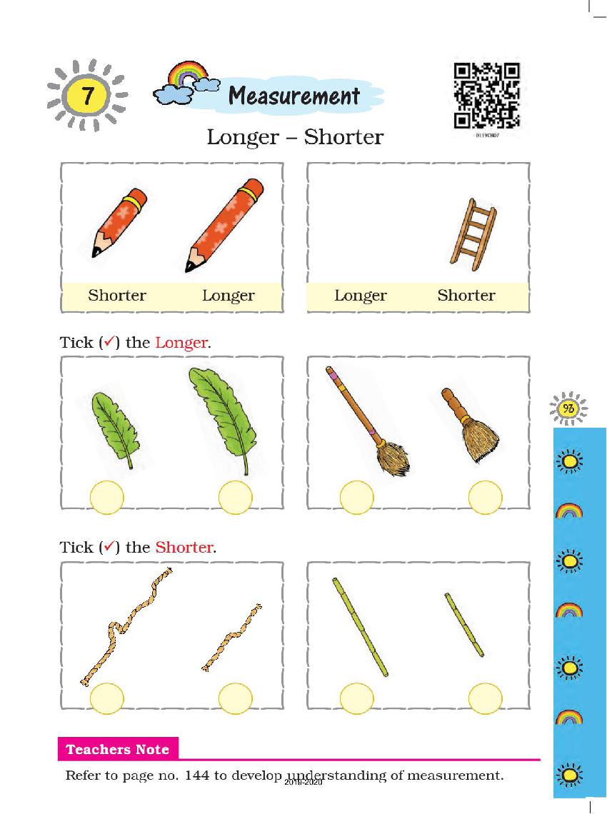 NCERT Book Class 1 Maths Chapter 7 Measurement